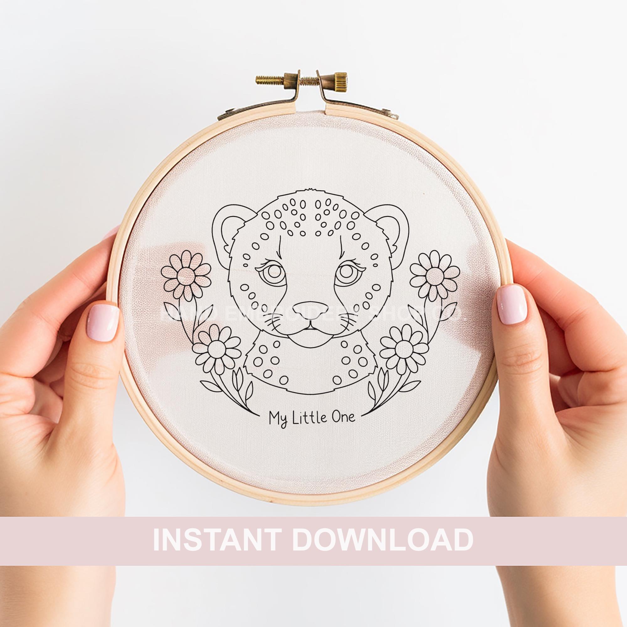 Welcome Little One Embroidery Pattern: Cheetah Cub Floral Design (PDF ...