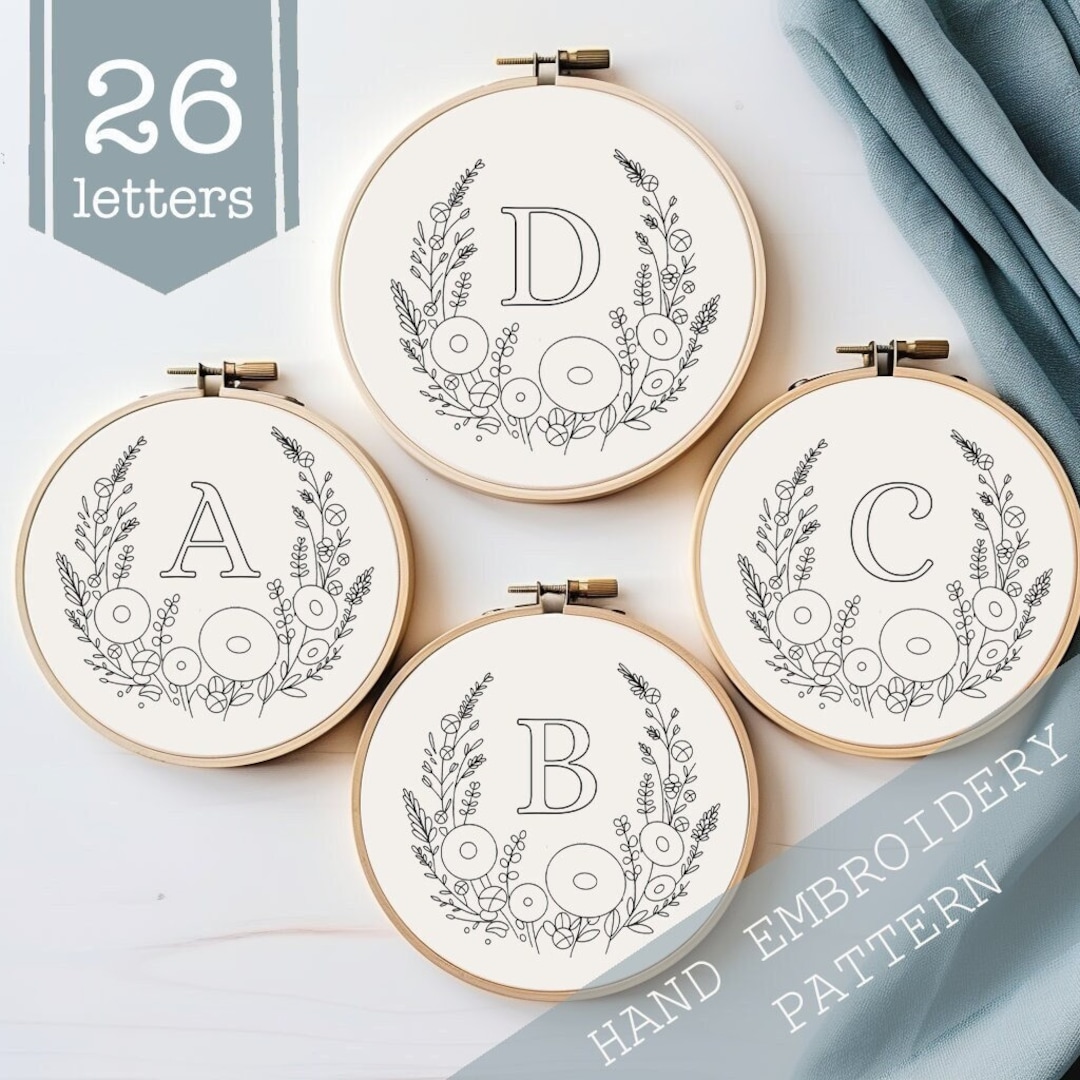 Complete Alphabet Embroidery, Pdf Pattern Letter Embroidery, Floral ...