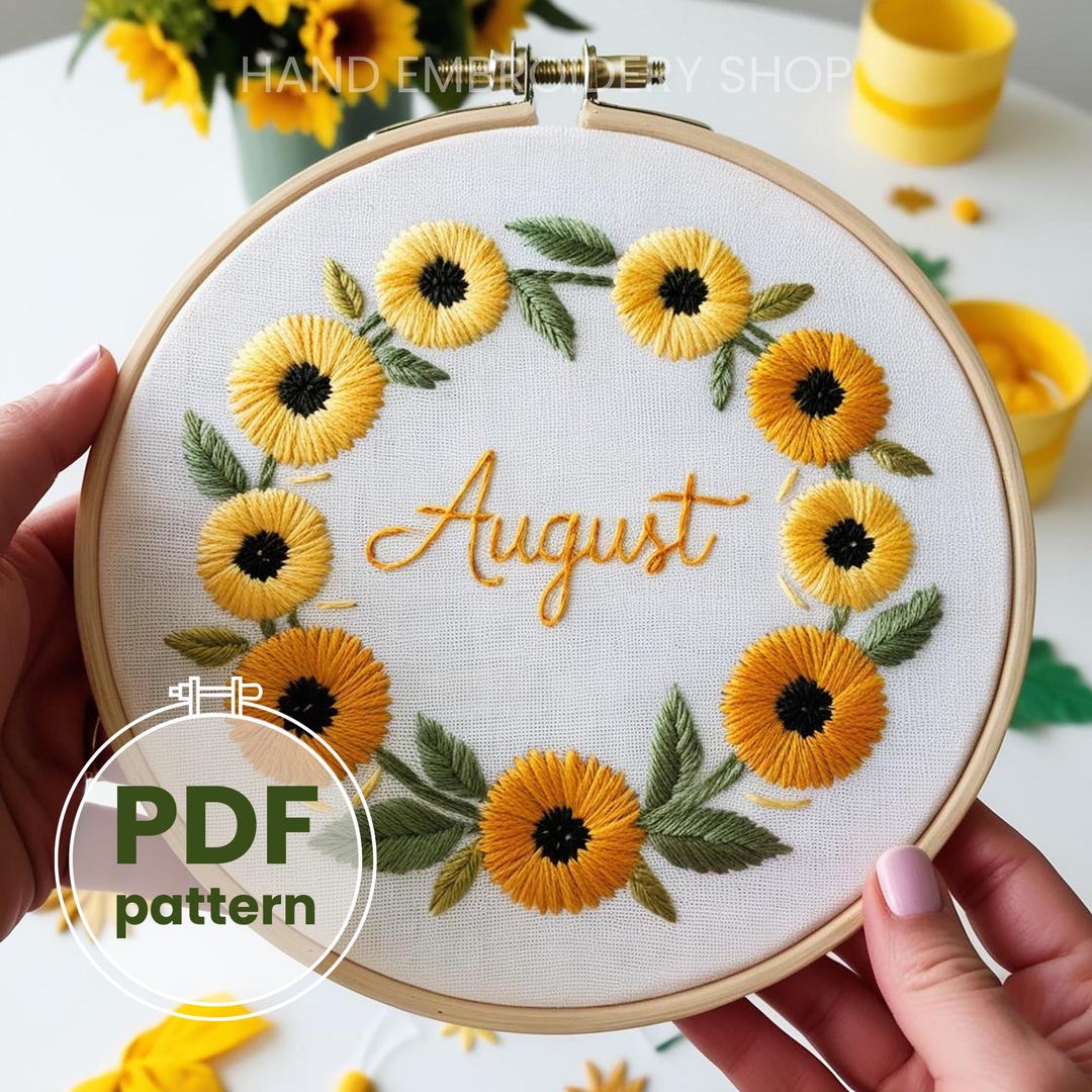 August Birth Flower Embroidery Pattern: Black-eyed Susan Wreath (PDF ...
