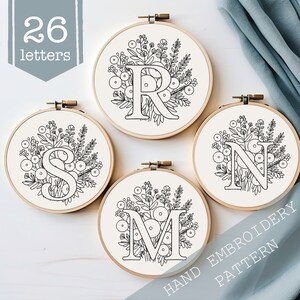 Floral Alphabet Embroidery PDF Pattern, 6”, Instant Digital Download ...