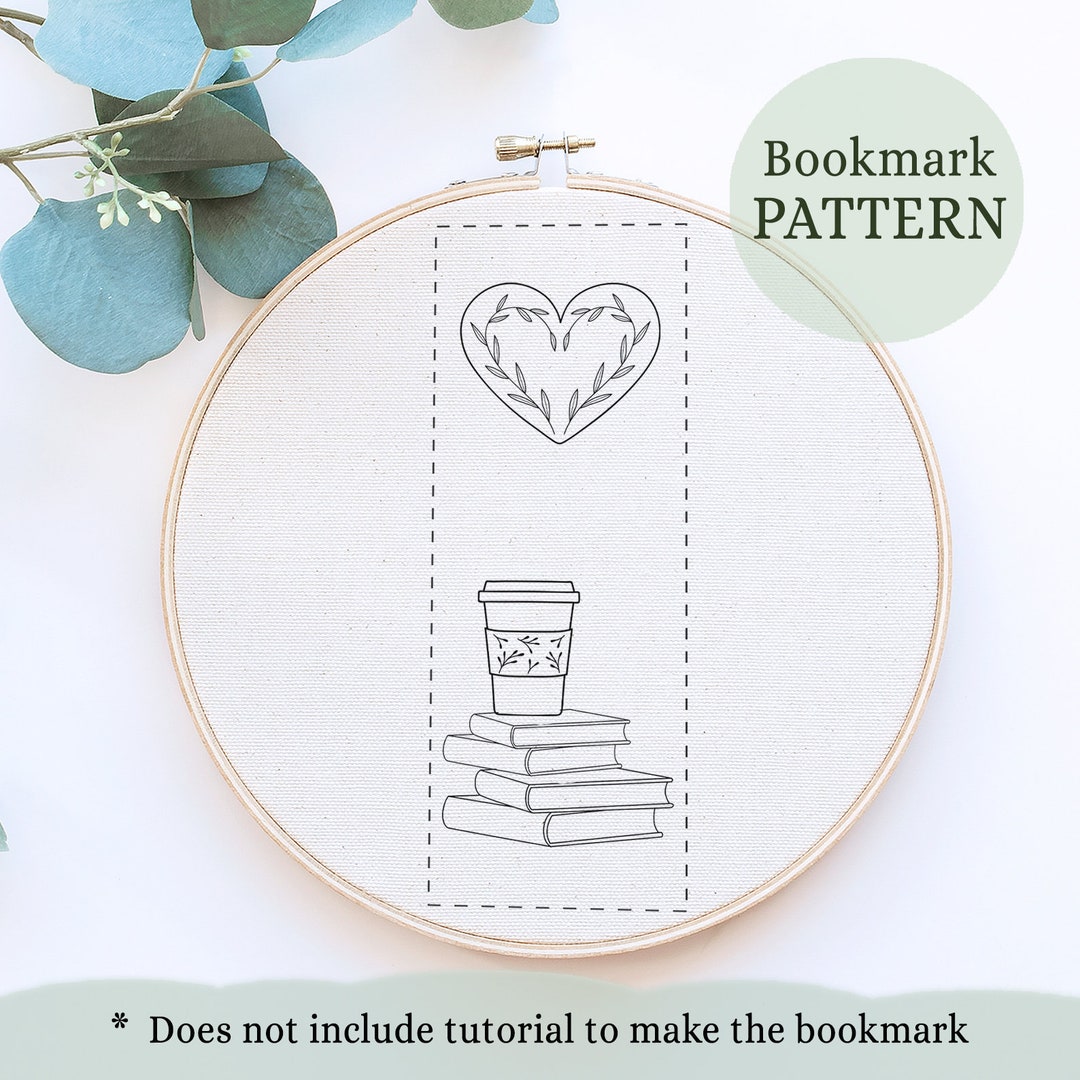 Book and Coffee Embroidery, Bookmark Embroidery Design, Fall Embroidery ...