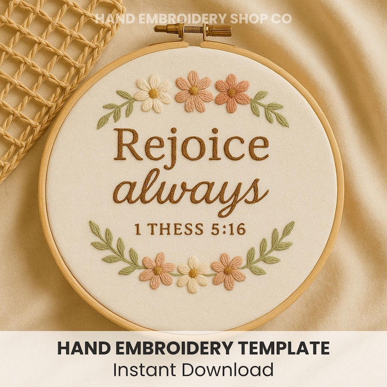 Rejoice Always Embroidery Pattern: Bible Verse Hoop Art (PDF ...