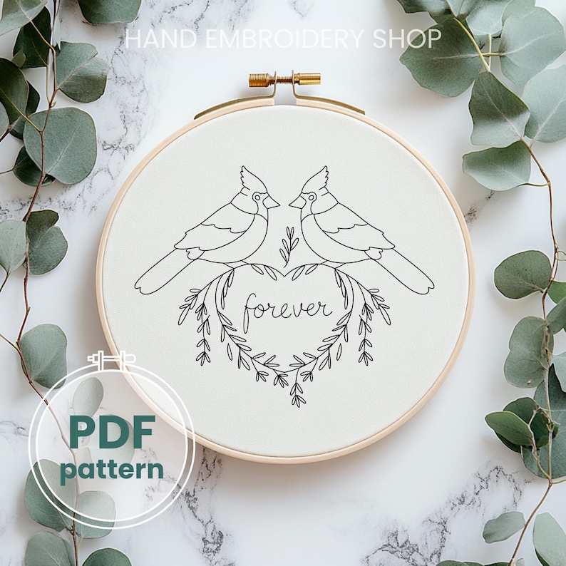 Love Birds Embroidery Pattern: Valentine's Day Hoop Art (PDF Pattern ...