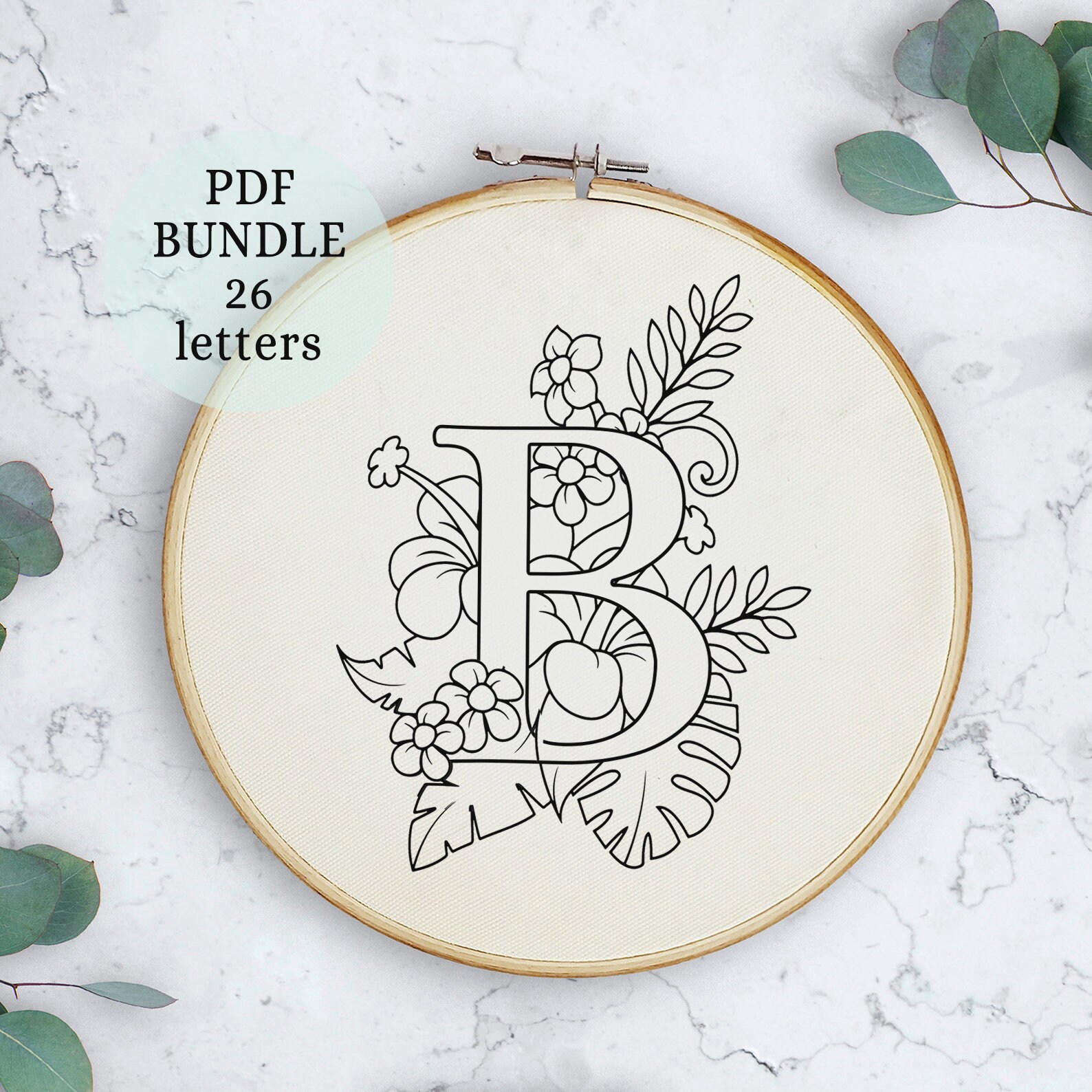 Tropical Alphabet Hand Embroidery Pattern: DIY Monogram, Handmade Art ...