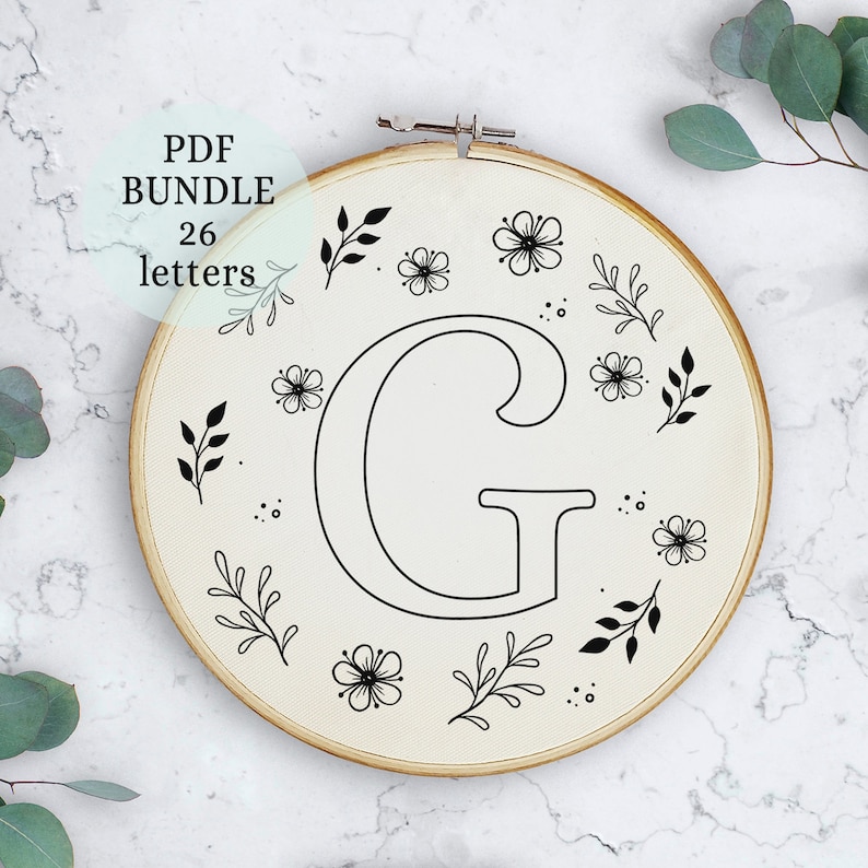 Letter Embroidery Pattern Pdf Monogram With Floral Wreath - Etsy