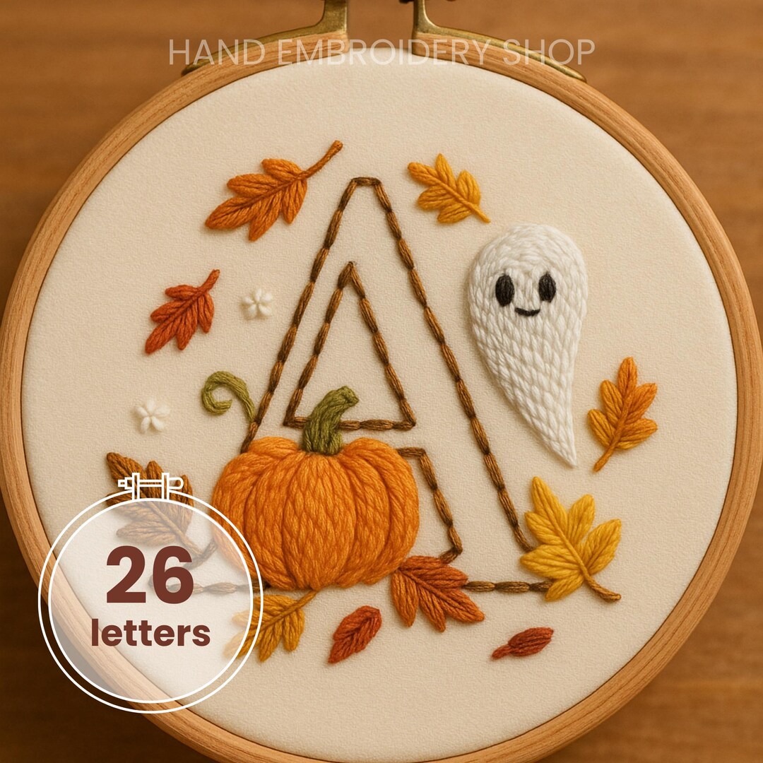 Fall Alphabet Hand Embroidery Pattern: Halloween Pumpkin & Ghost PDF ...