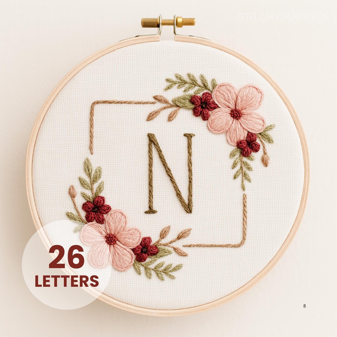 Corner Floral Frame Embroidery Pattern: Alphabet Letter Art (printable ...