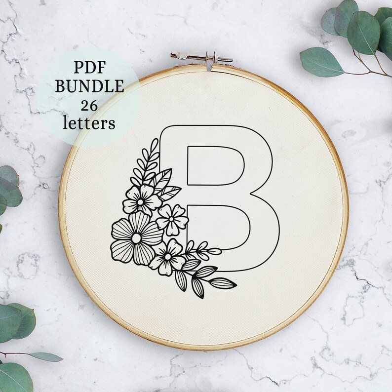 Floral Monogram Embroidery Pattern, Complete Alphabet (digital Download ...