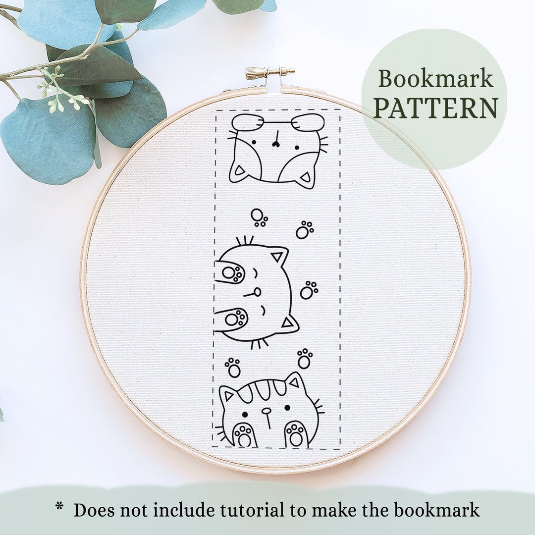 Cats Embroidery Pattern, Cute Cat Embroidery Bookmark, Cat Lover ...
