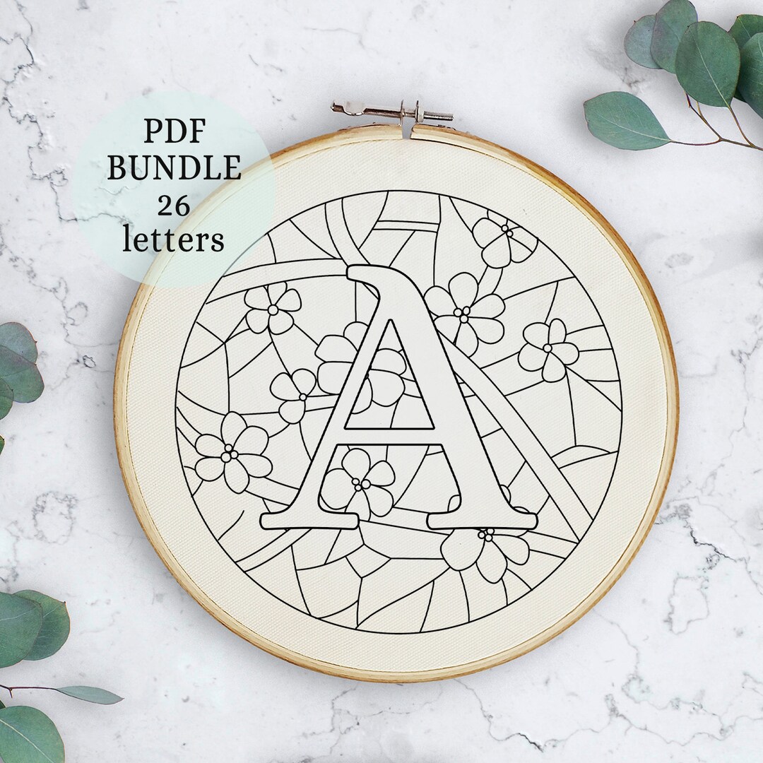 Cherry Blossom Alphabet, Stained Glass Alphabet, Embroidery Pattern ...