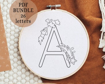 Alphabet Space Embroidery - Etsy
