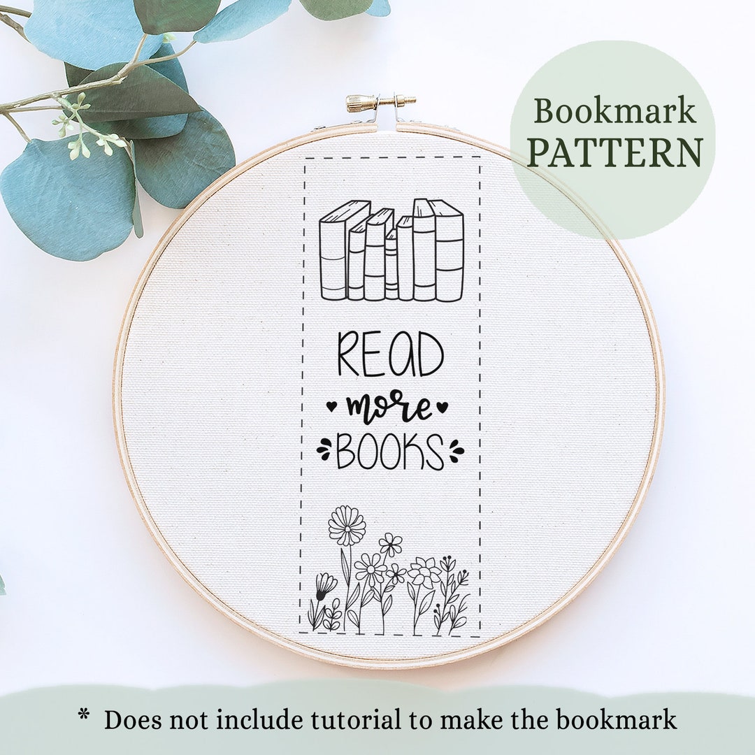 Bookmark Embroidery Pattern, Book Shelves Art, Book Lover Embroidery ...