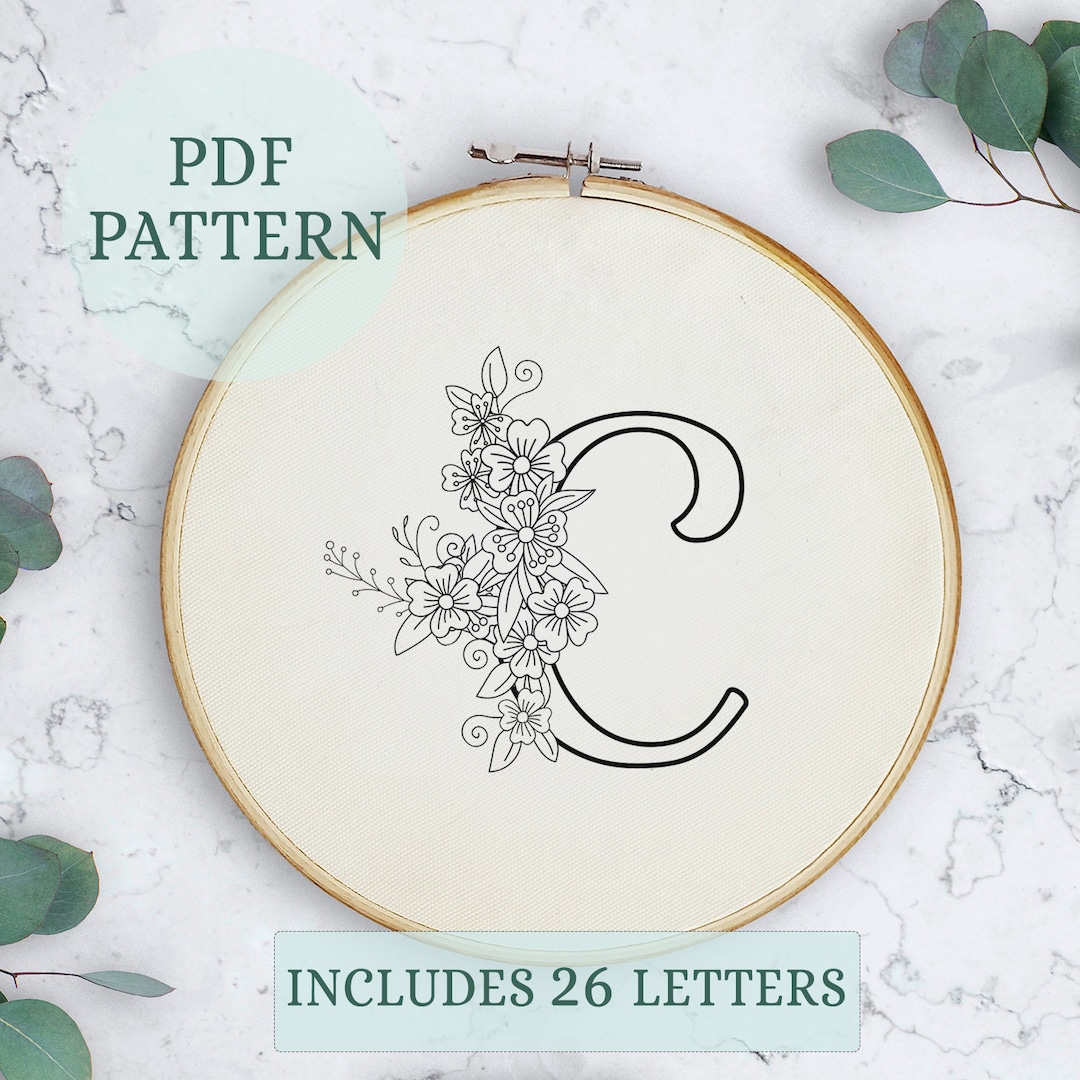 Initial Embroidery Pattern, Personalized Embroidery Pattern Beginner ...