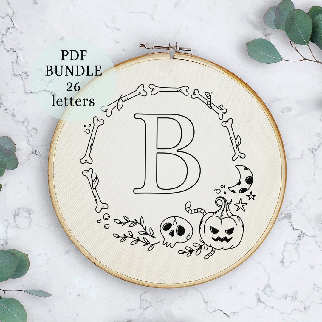 Haunted Alphabet Embroidery Pattern: Monogram Wreath, Fall Decor (PDF ...