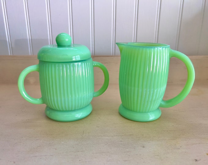 Vintage Jadeite Glass Cream and Sugar Set by Martha Stewart, Retro ...