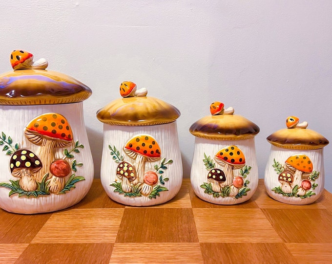 Vintage Sears Roebuck Merry Mushroom Canisters, 1978, Retro, Groovy, Mid-century, Toadstool ...