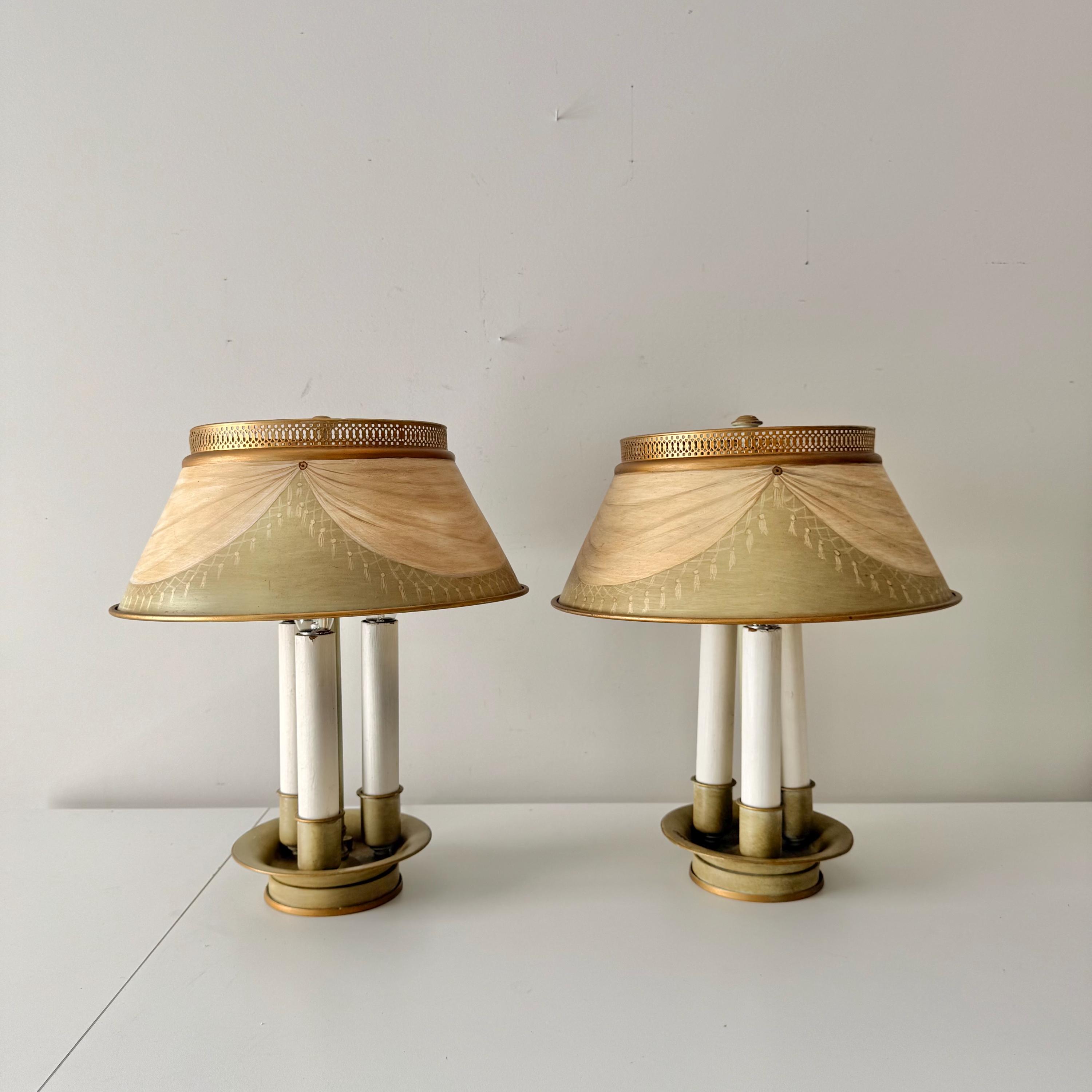 Vintage Pair of 1960s French Tole Hand Painted Draped Bouillotte Three ...