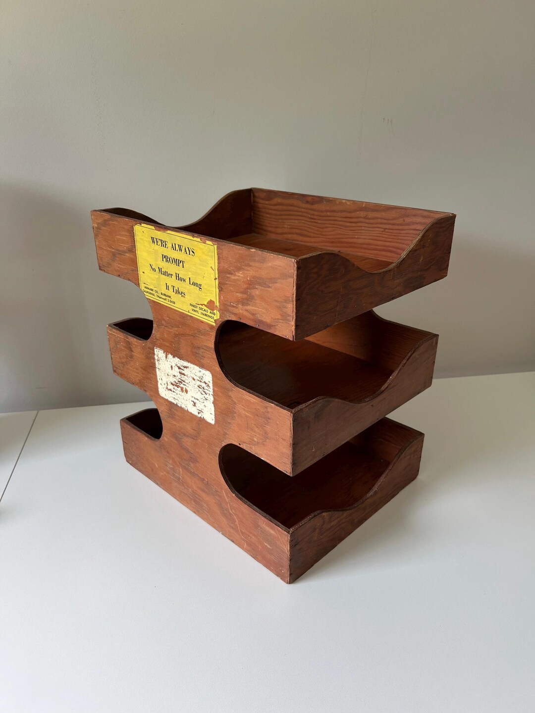 Vintage Three Tier Wood Letter File Tray, Retro Business Signage, Mid ...