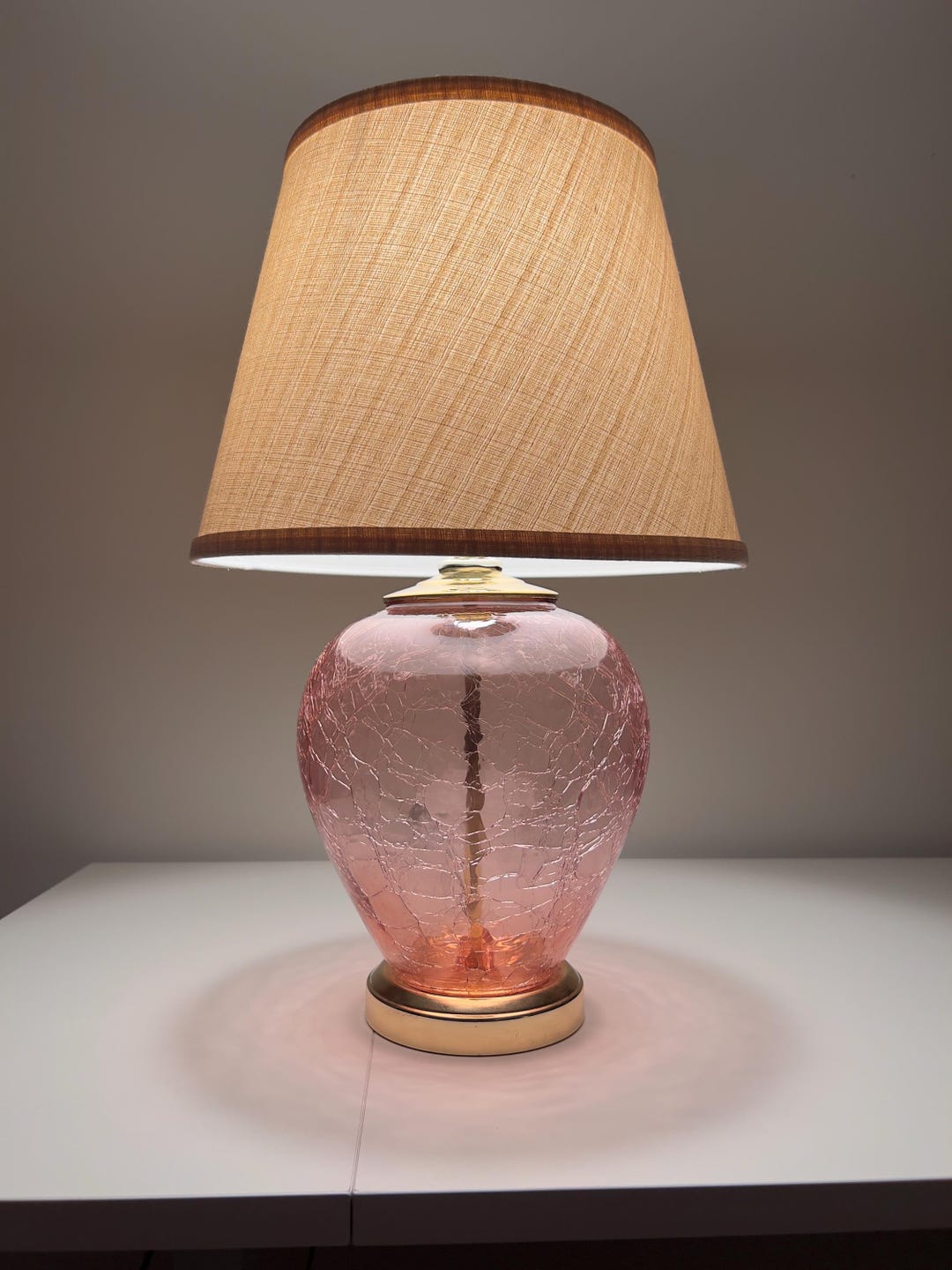 Vintage Mid-century Pink Blenko Style Crackle Glass Lamp With Brass ...