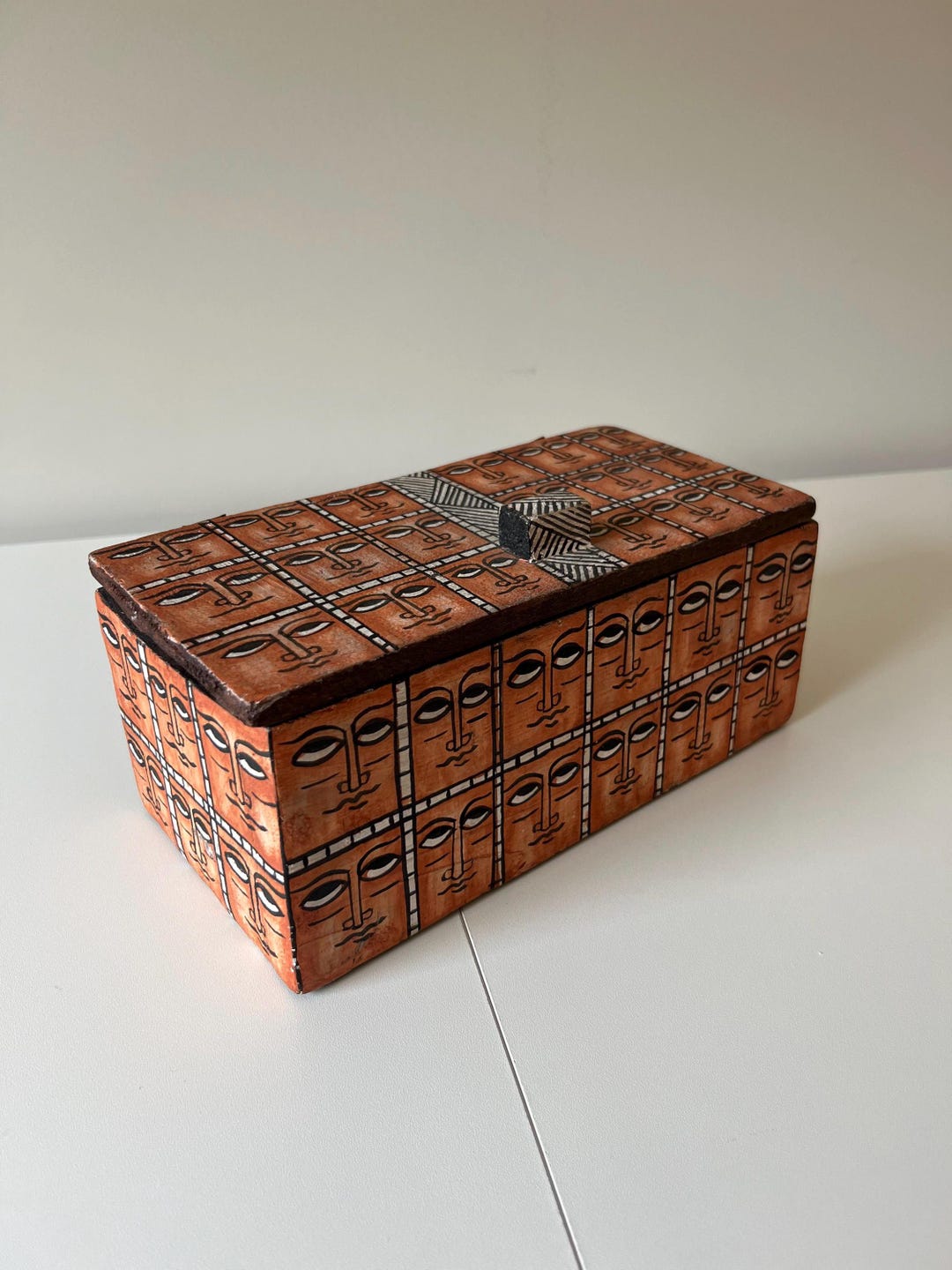 Folk Art Face Wood Box, Handmade, Hand Painted, Vintage, Primitive - Etsy