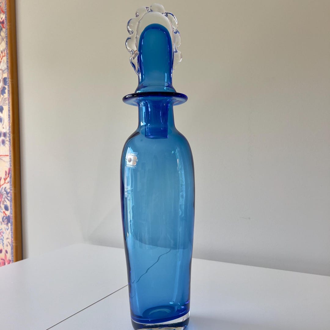 Vintage Blenko Blue Glass Decanter: Hank Adams 1992 Design - Etsy