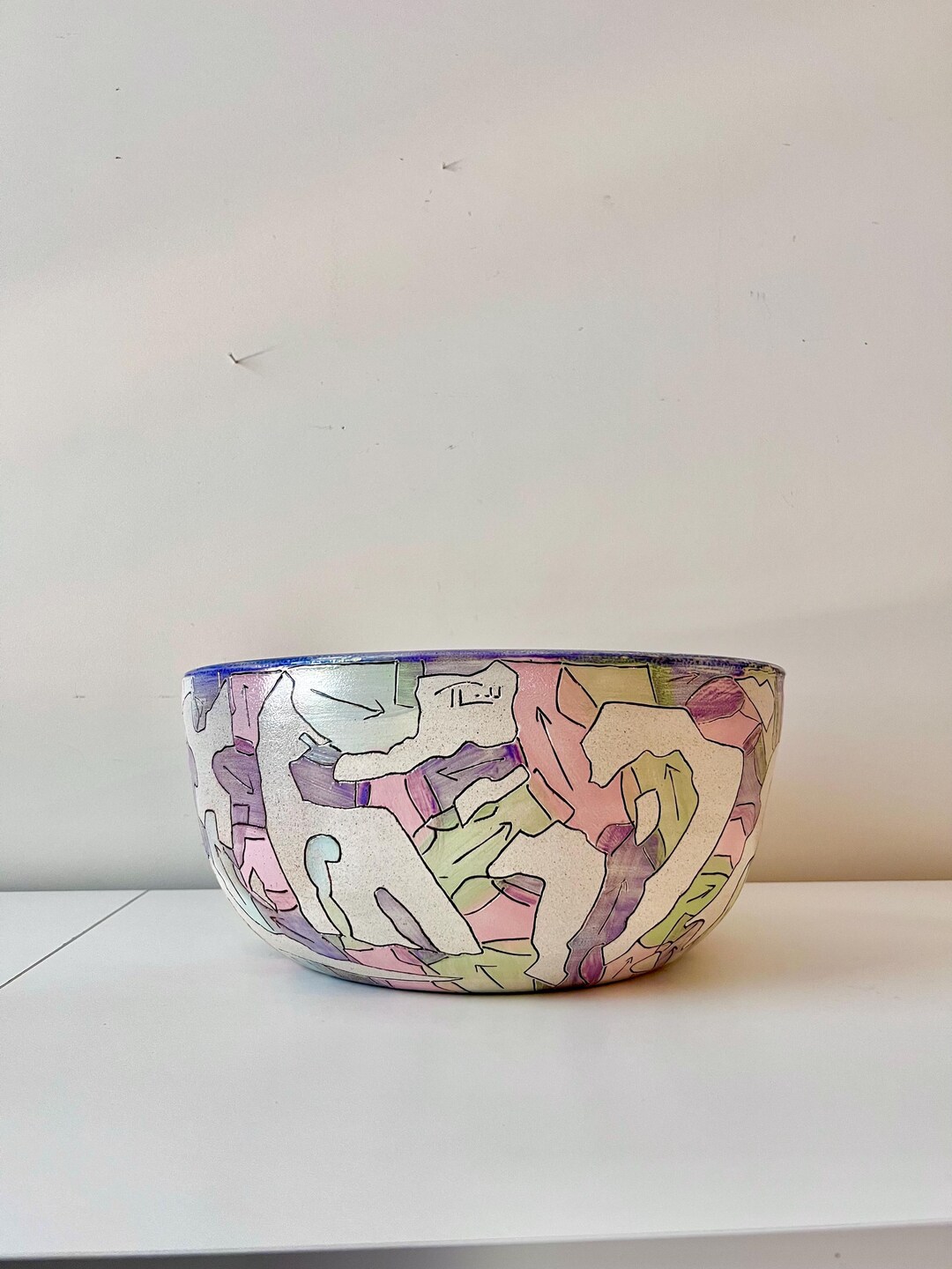 Thomas Ladd Pottery 1990s Geometric Abstract Pastel Color Bowl, Vintage ...