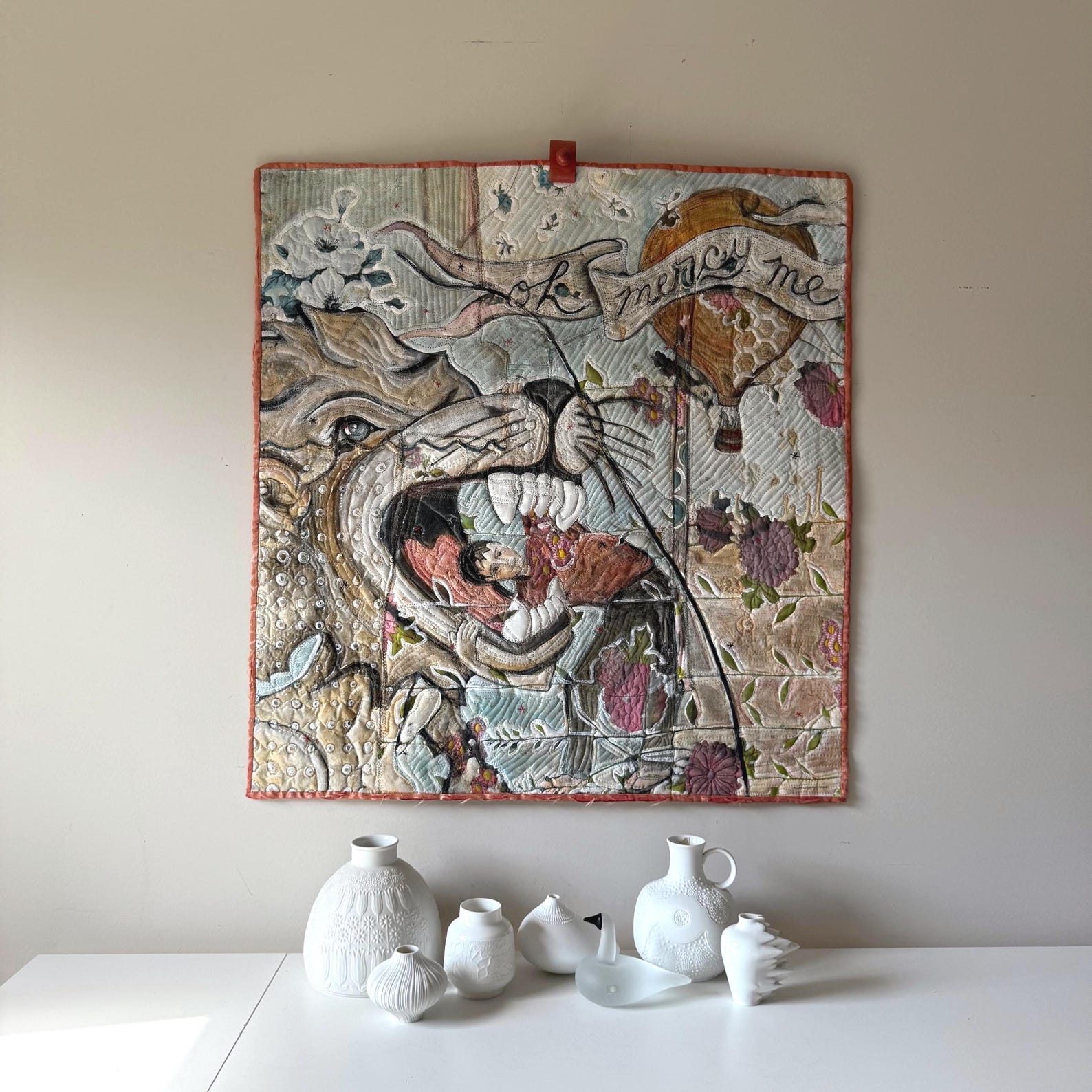 Vintage Whimsical Painted Quilt Textile Art, Signed Jen Swearington ...