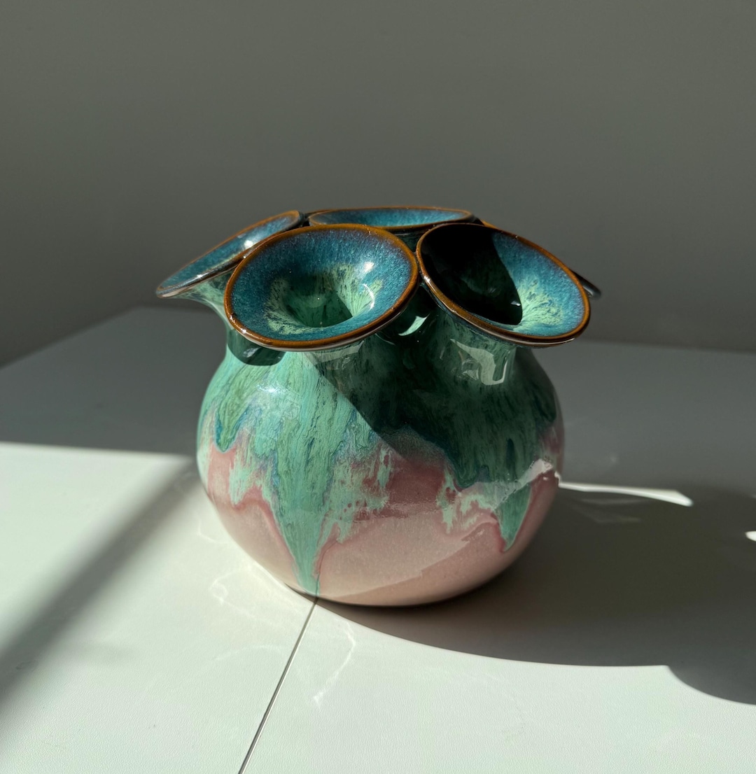 Vintage Lee Levy Studio Art Pottery Tulip Vase Turquoise, Pink ...