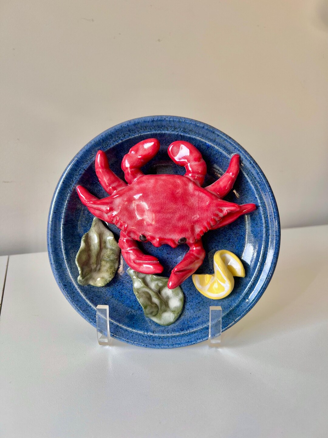 Coastal Crab Boil Ceramic Glazed Plate, Studio Art Hanging Wall ...