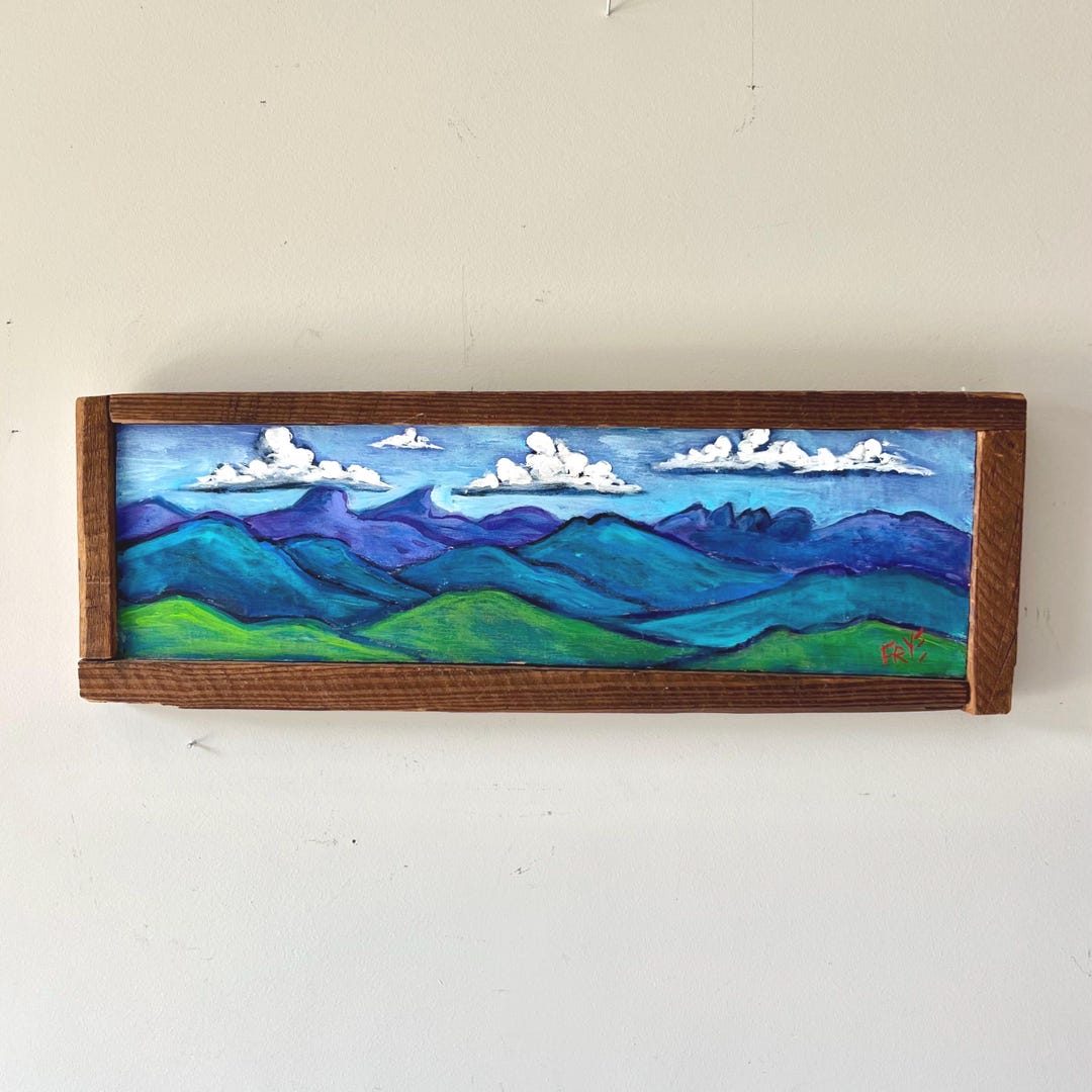 Charlie Frye Purple Mountain Folk Art Landscape Painting, North ...