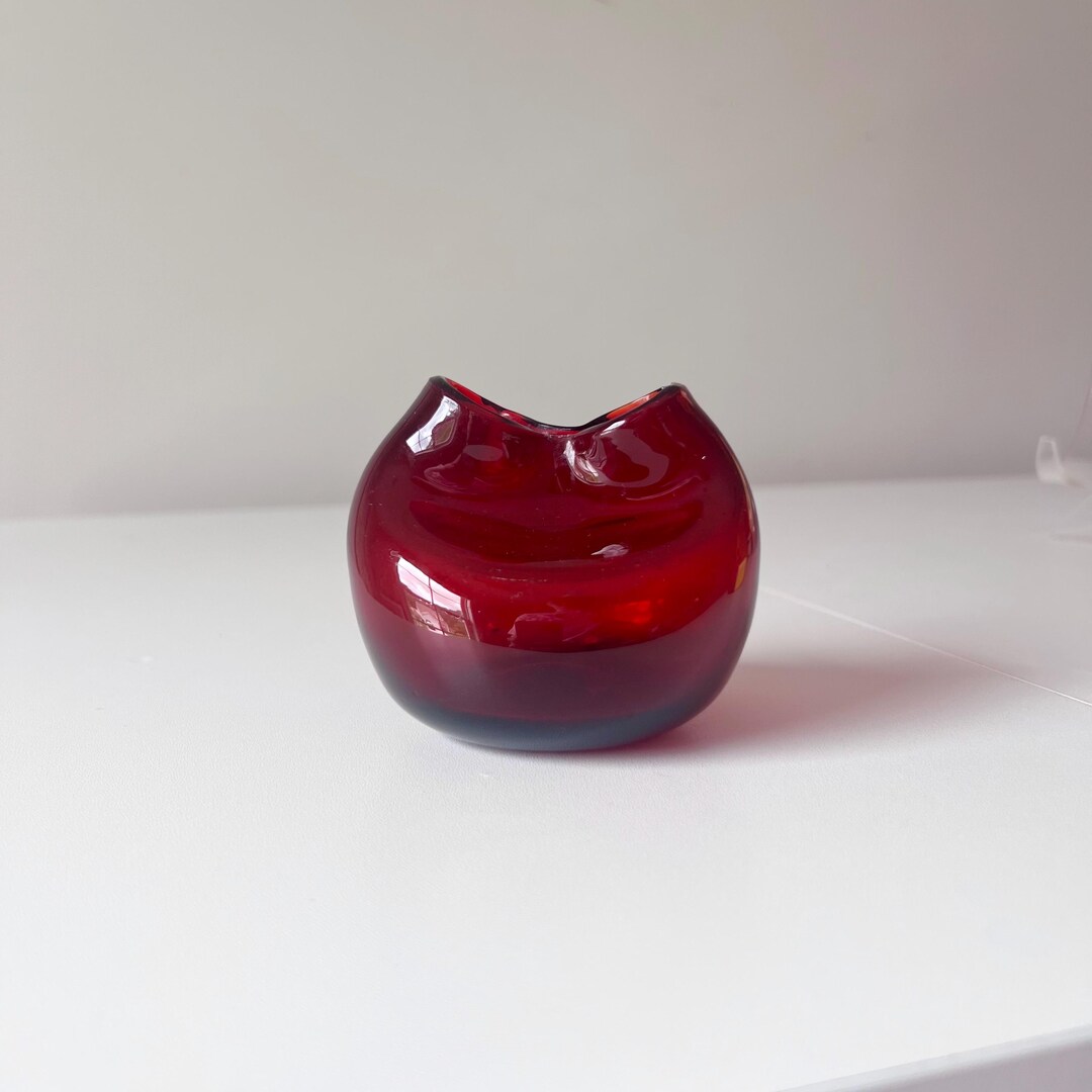 1940s Blenko Glass Ruby Red Small Pinched Vase, Vintage Mid-century ...