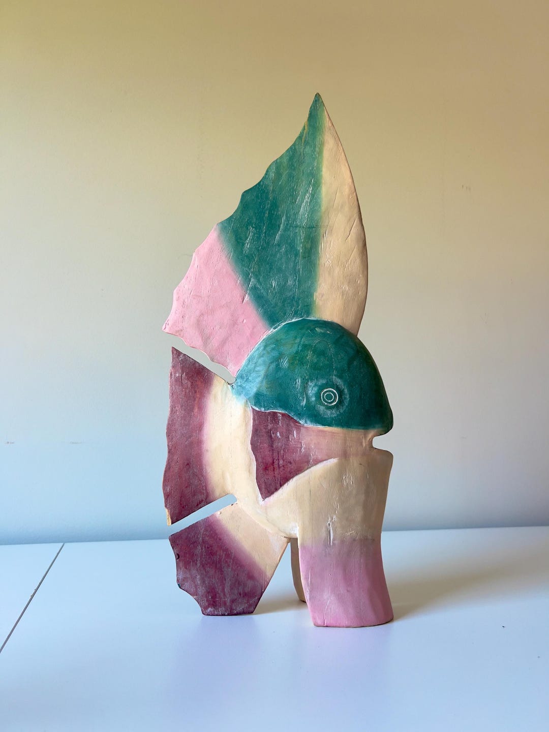 Balinese Pastel Hand Painted Folk Art Wood Angel Fish, 80s Vintage ...