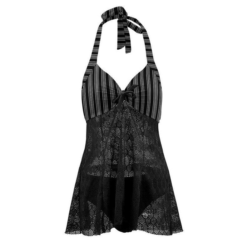 Vampire Art Goth Halter Two Piece Mesh Tankini Swimsuit Charcoal and ...
