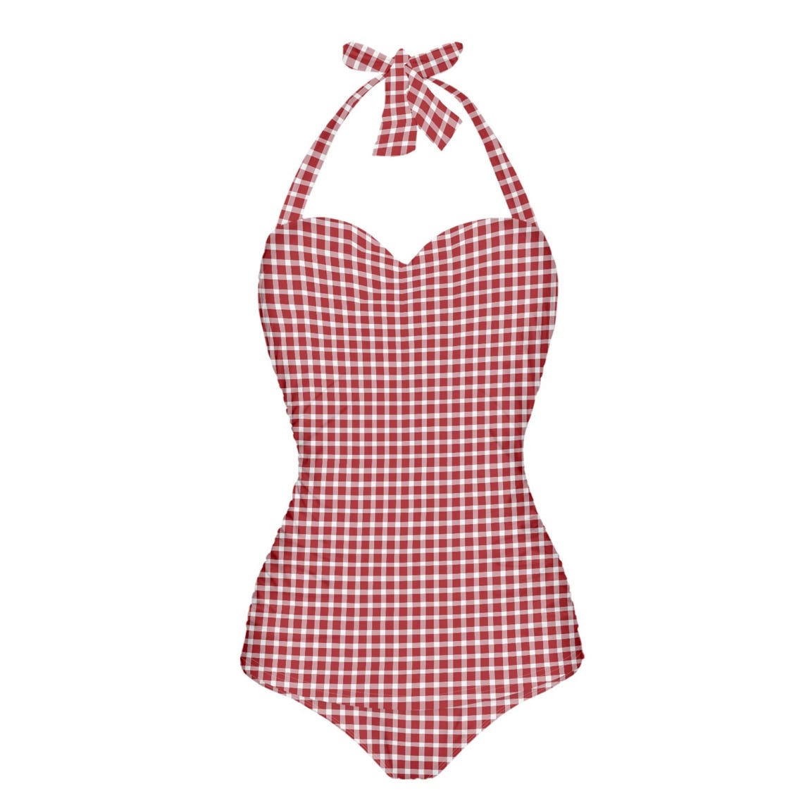 Vintage Gingham Traditional Shabby Chic Halterneck One-piece Swimsuit ...