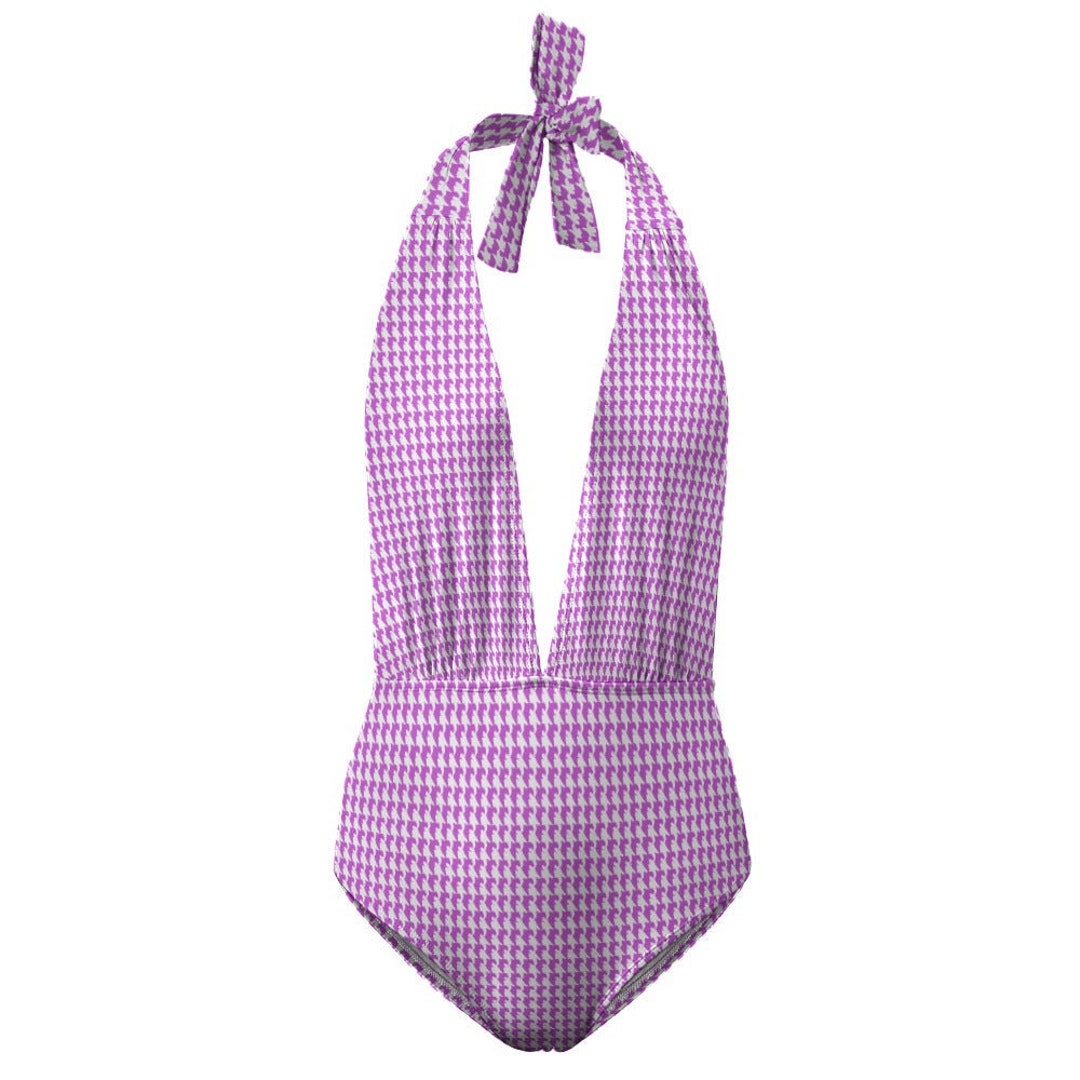 Vampire Art Retro Ladies Halter One Piece Swimsuit Lilac Houndstooth - Etsy