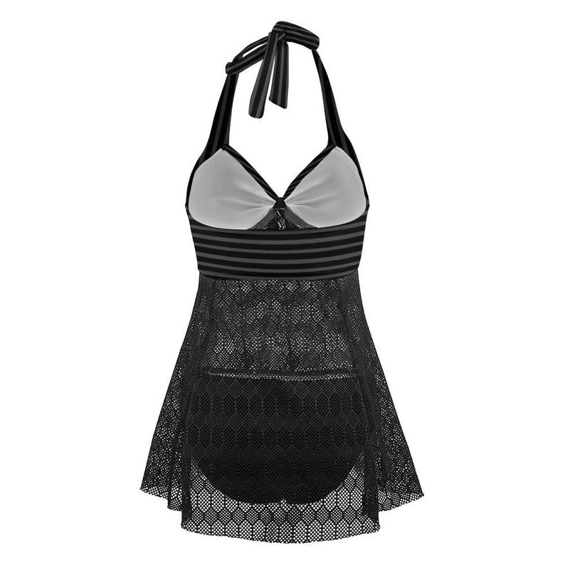 Vampire Art Goth Halter Two Piece Mesh Tankini Swimsuit Charcoal and ...