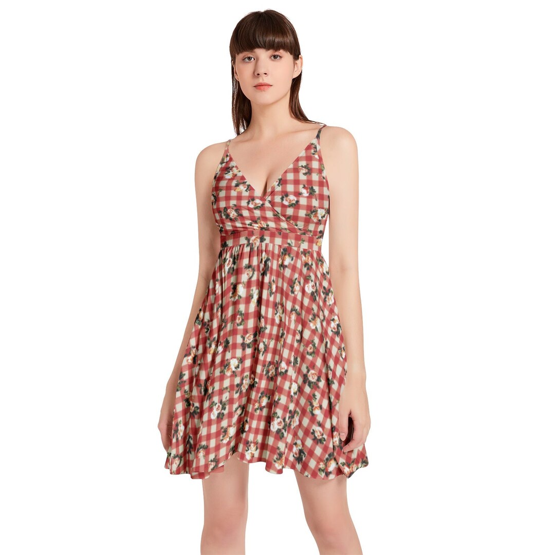 Vampire Art Vintage Bloom Gingham Flare Dress Red Floral Gingham - Etsy