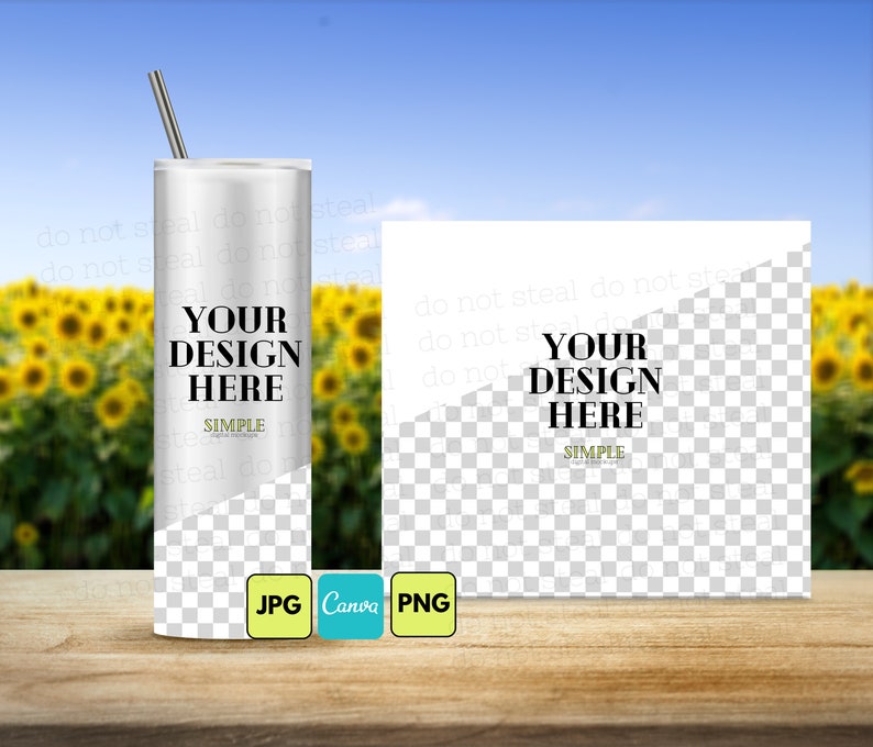 20 Oz Skinny Tumbler Template Mock-up, Sunflower Field Mumbler Mockup ...