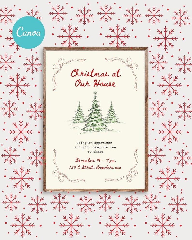 Editable Christmas Party Invitation- Edit in Canva. Customizable ...