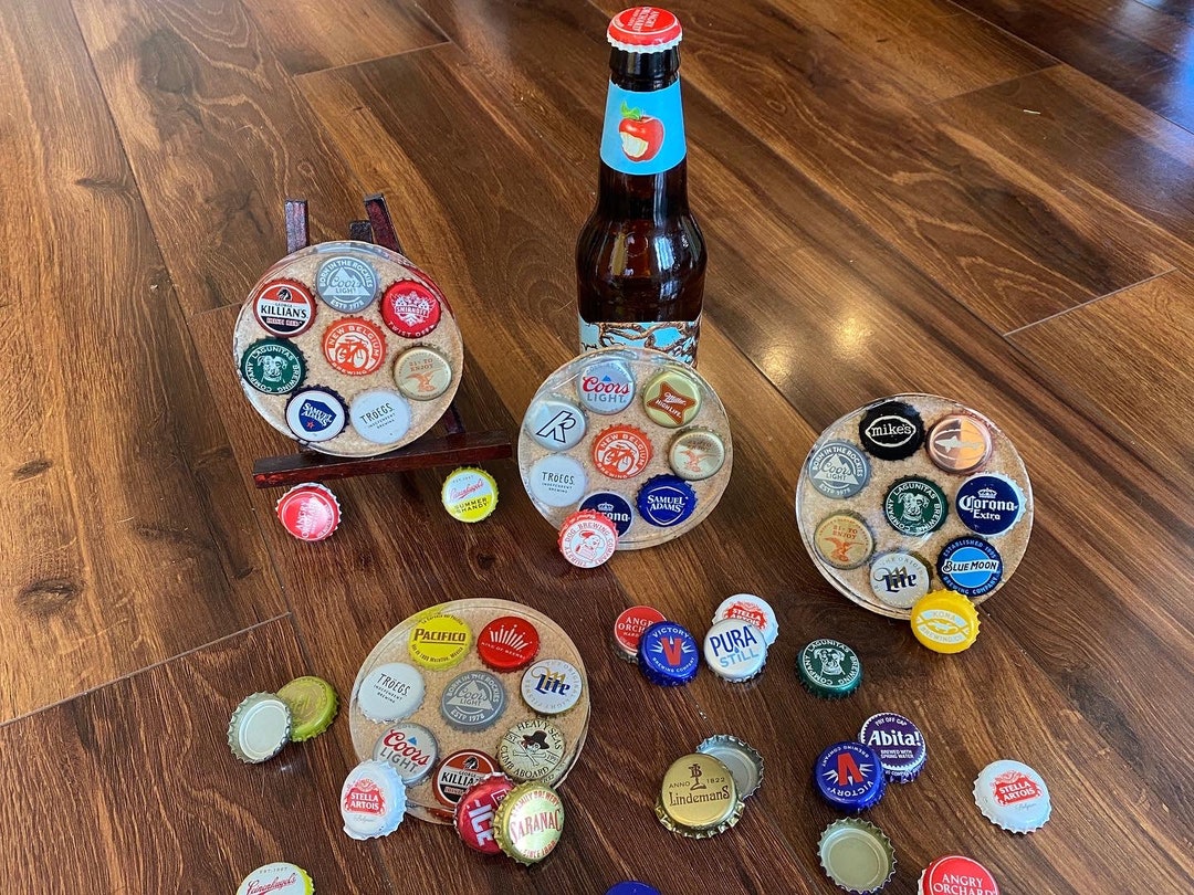 Large Hand Crafted Resin Beer Cap Coaster With Cork Back. Bar Decor ...