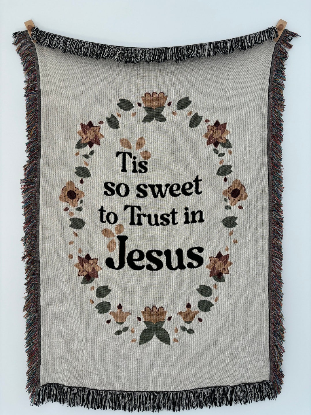 Tis so Sweet to Trust in Jesus Blanket: Woven Floral Christian Tapestry ...