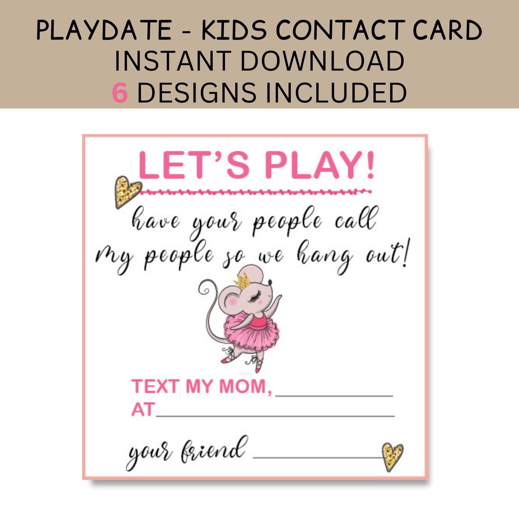 Contact Card Printable Playdate Card Calling Custom Invite - Etsy
