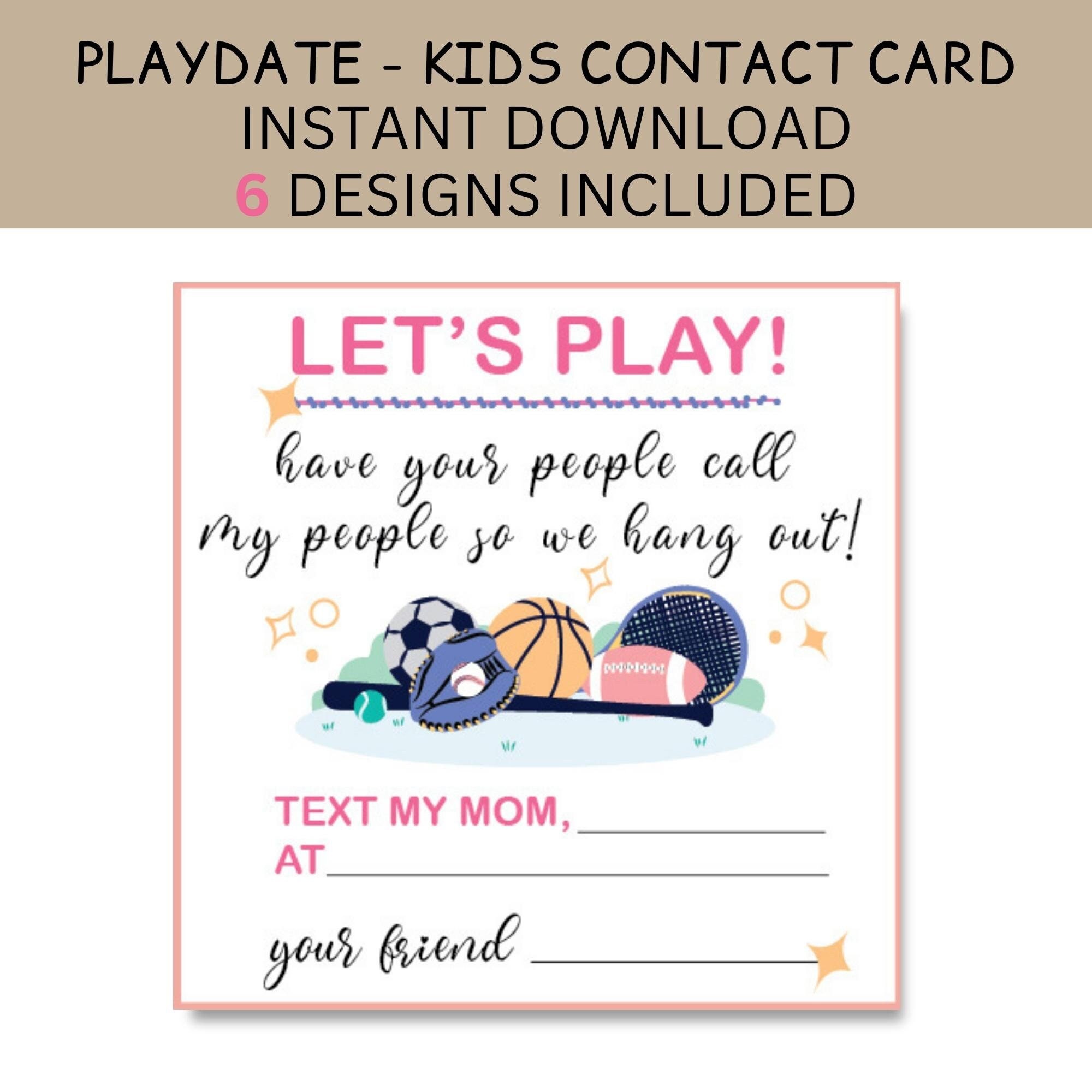 Contact Card Printable Playdate Card Calling Custom Invite - Etsy