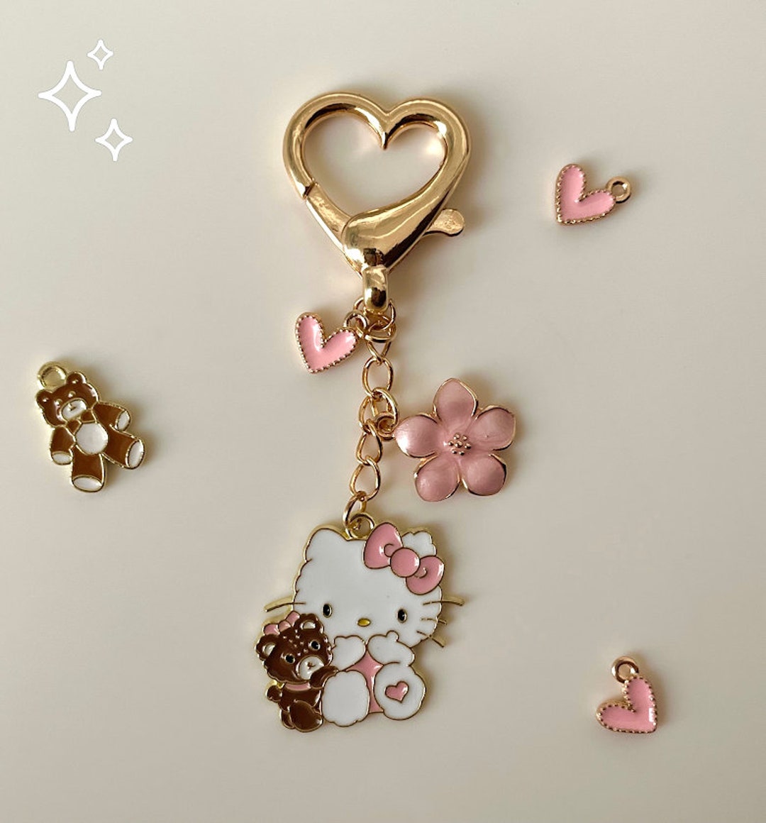 Hello Kitty Sakura Keychain | Kawaii Accessories | Gold Keychain L ...