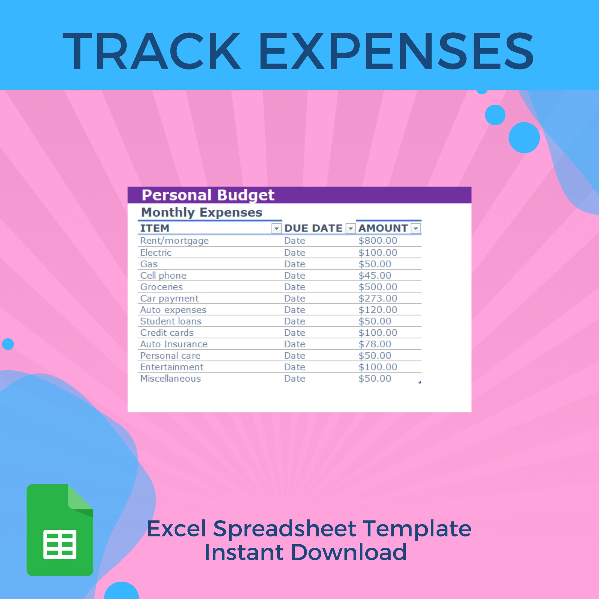 Monthly Budget Spreadsheet Template for Google Sheets - Etsy