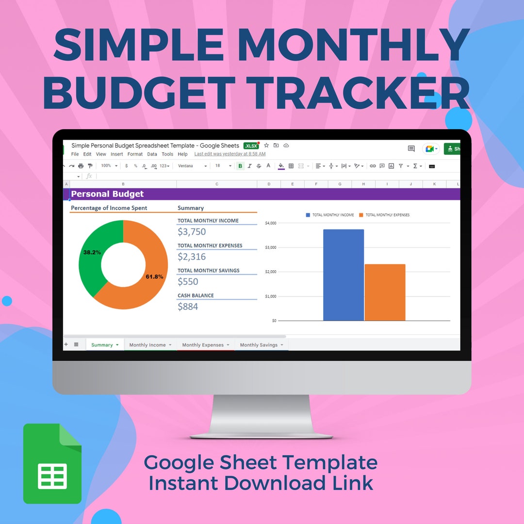 Monthly Budget Spreadsheet Template for Google Sheets - Etsy