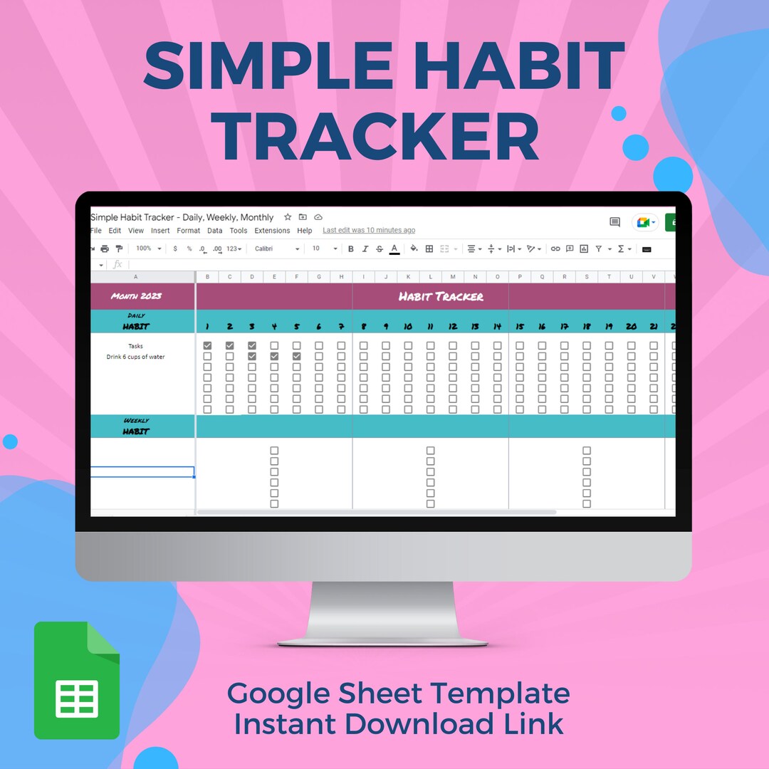 Simple Habit Tracker Spreadsheet Template for Google Sheets, Finances ...