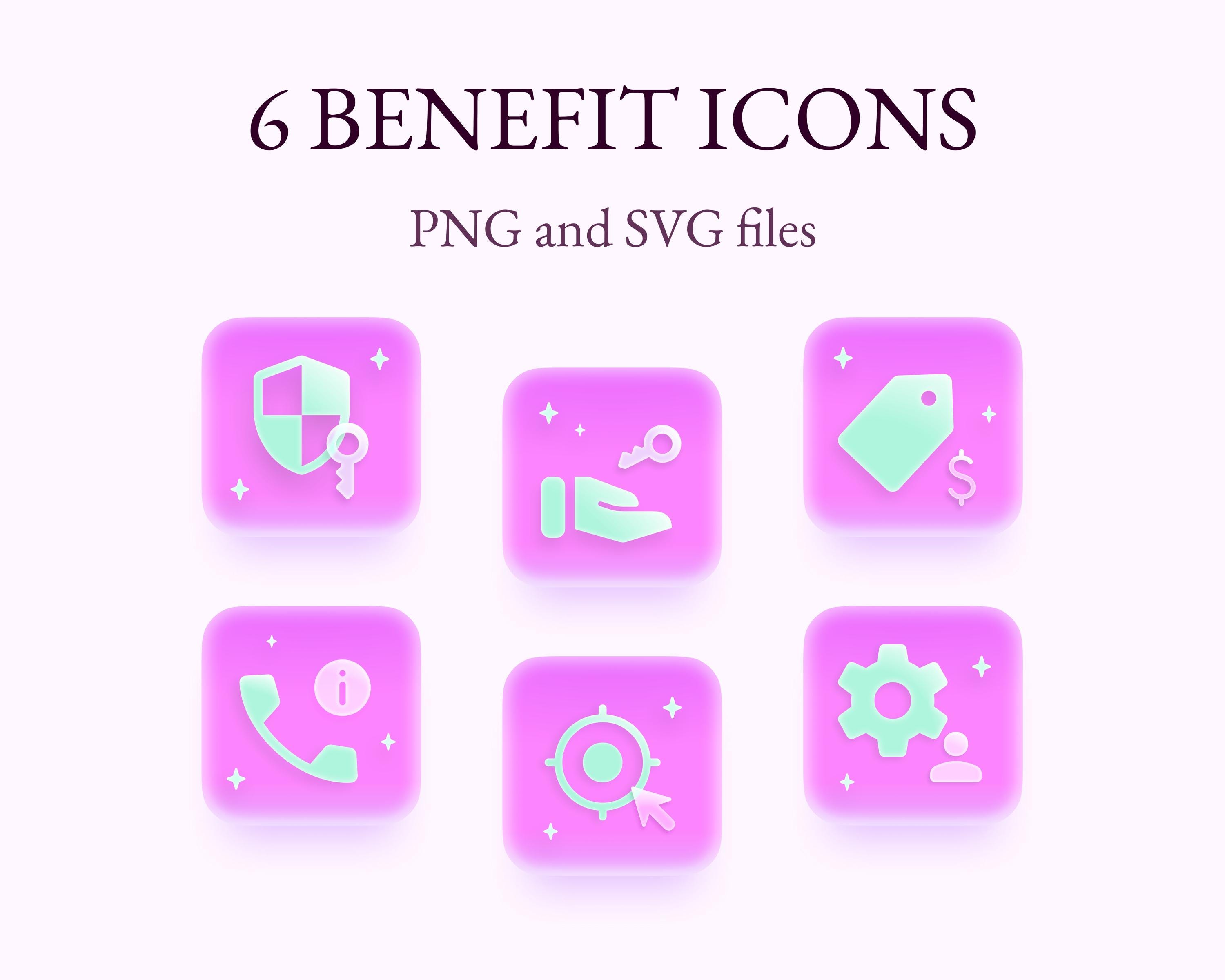 Fluorescent 3D Benefit Icon Set | PNG & SVG (digital Download) - Etsy