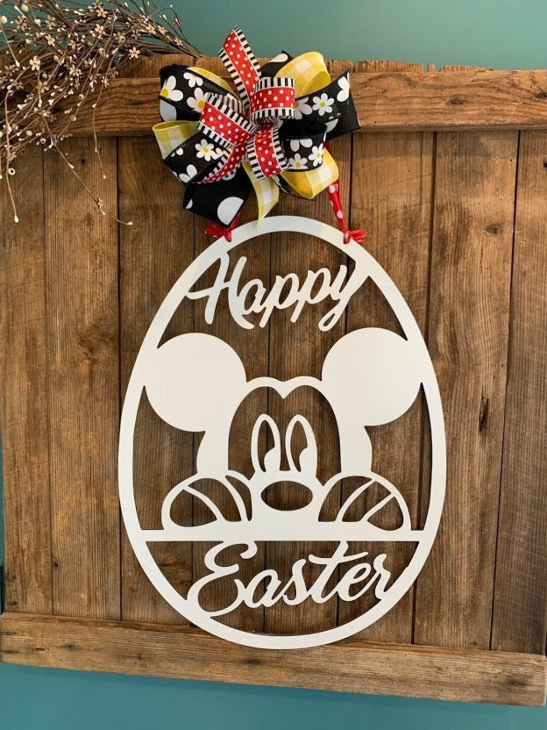 Mickey Peeking Easter Egg Sign Mickey Mouse Easter Door Hanger Happy ...