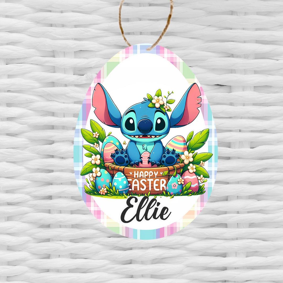 Stitch Easter Basket Tag for Girl, Disney Sitch Hawaiian Custom Easter ...